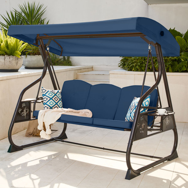 Arlmont & Co. 800lbs Outdoor Patio Swing With Stand W/canopy & Adjustable Backrest | Wayfair